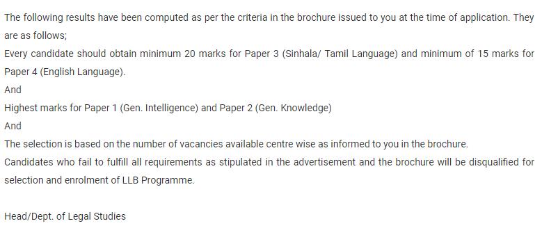 OUSL Law Entrance Exam Results Released 2017/2018 - Gazette.lk